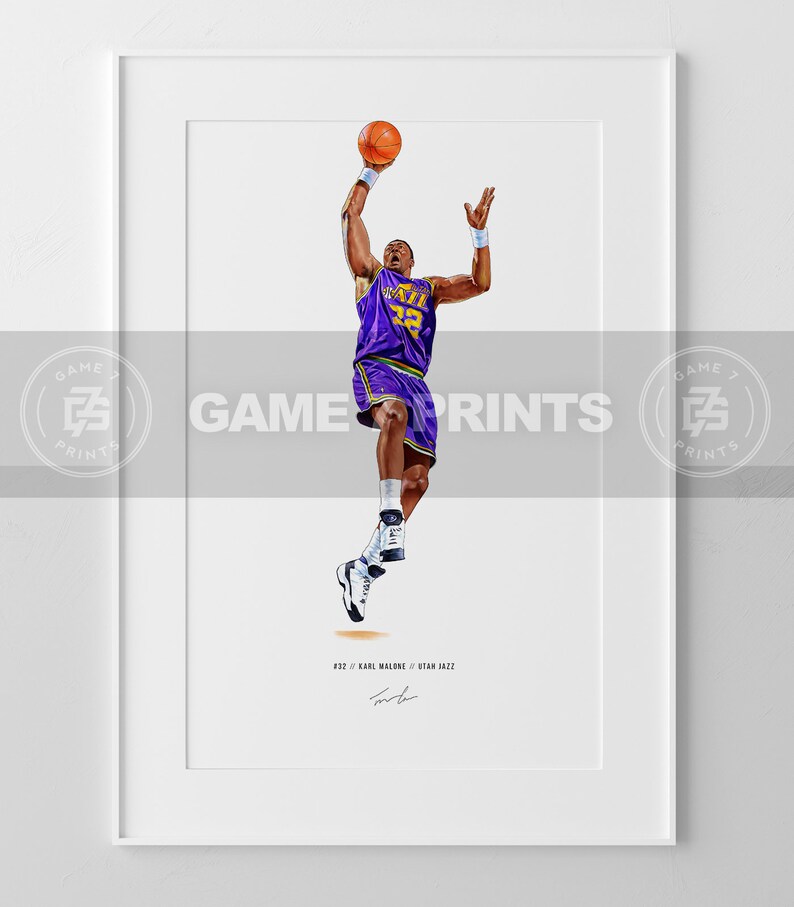 Karl Malone Utah Jazz Basketball Illustrated Print Poster Art - Etsy