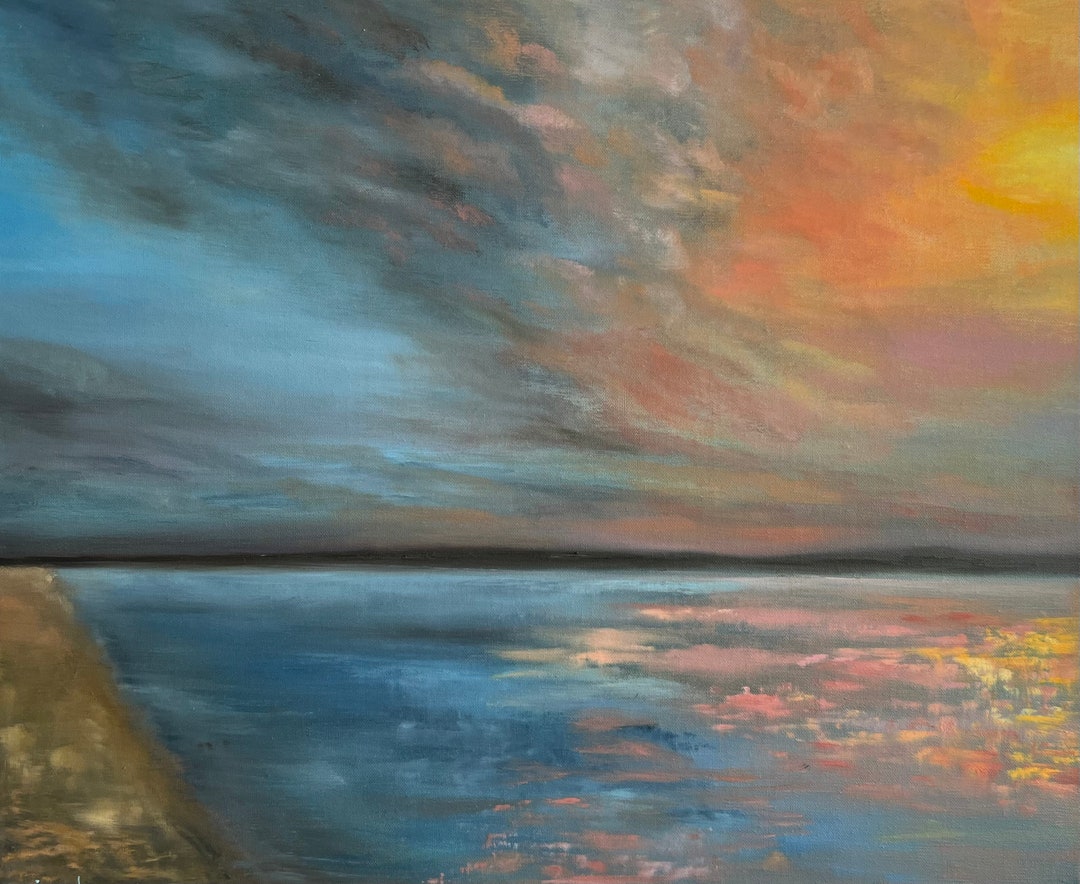 Original Oil Painting. Stunning Sunset Over the Water. FREE SHIPPING - Etsy