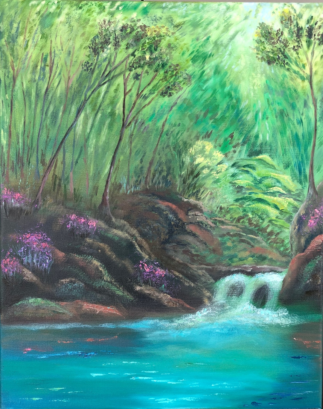 Original Oil Painting: Forest Stream Landscape, 20x16 Linen Canvas - Etsy