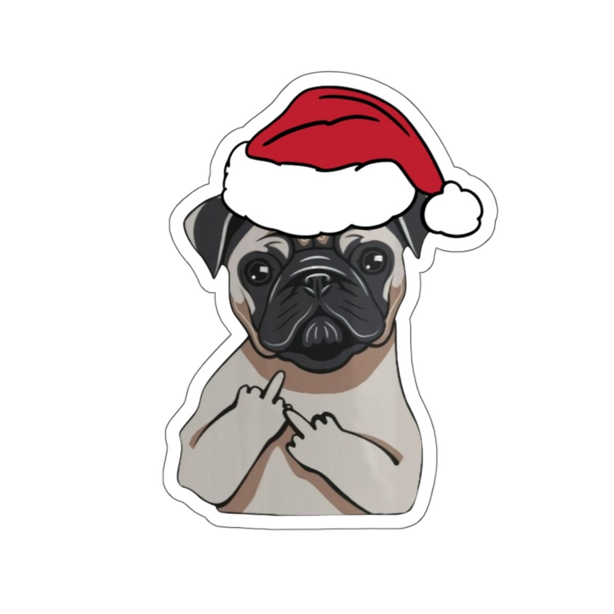Santa Hat Pug, Middle Finger Pug, Cute Pug Sticker - Etsy