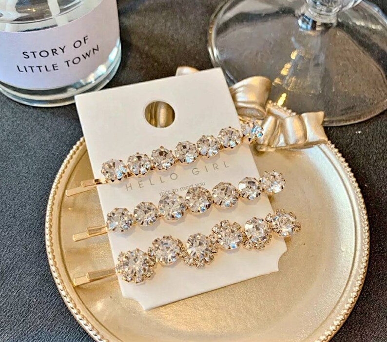3PC Set Gold/silver Rhinestone Side Pins. Gold Bobby Pins - Etsy