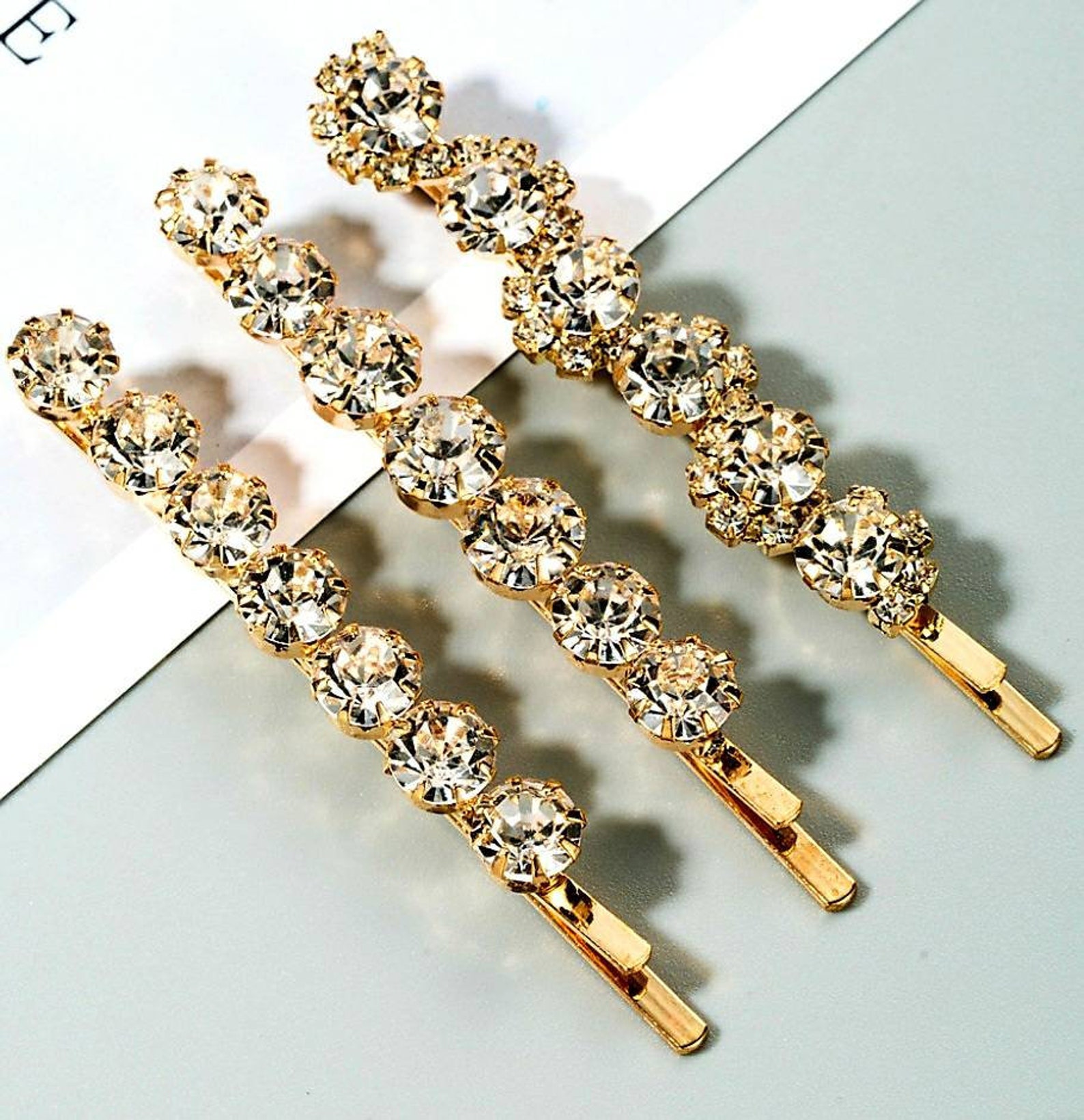 3PC Set Gold/silver Rhinestone Side Pins. Gold Bobby Pins - Etsy