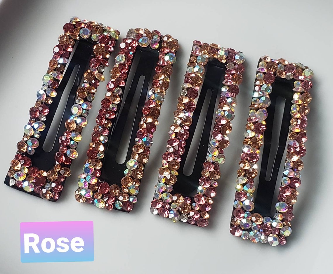 Crystal Rectangle Flashy Stylish Snap Hair Clip Rose | Etsy