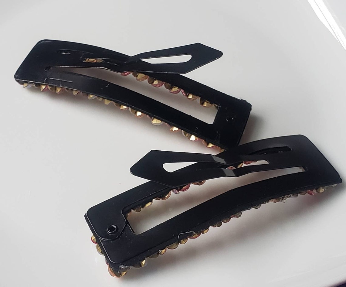 Crystal Rectangle flashy stylish snap hair clip Rose | Etsy