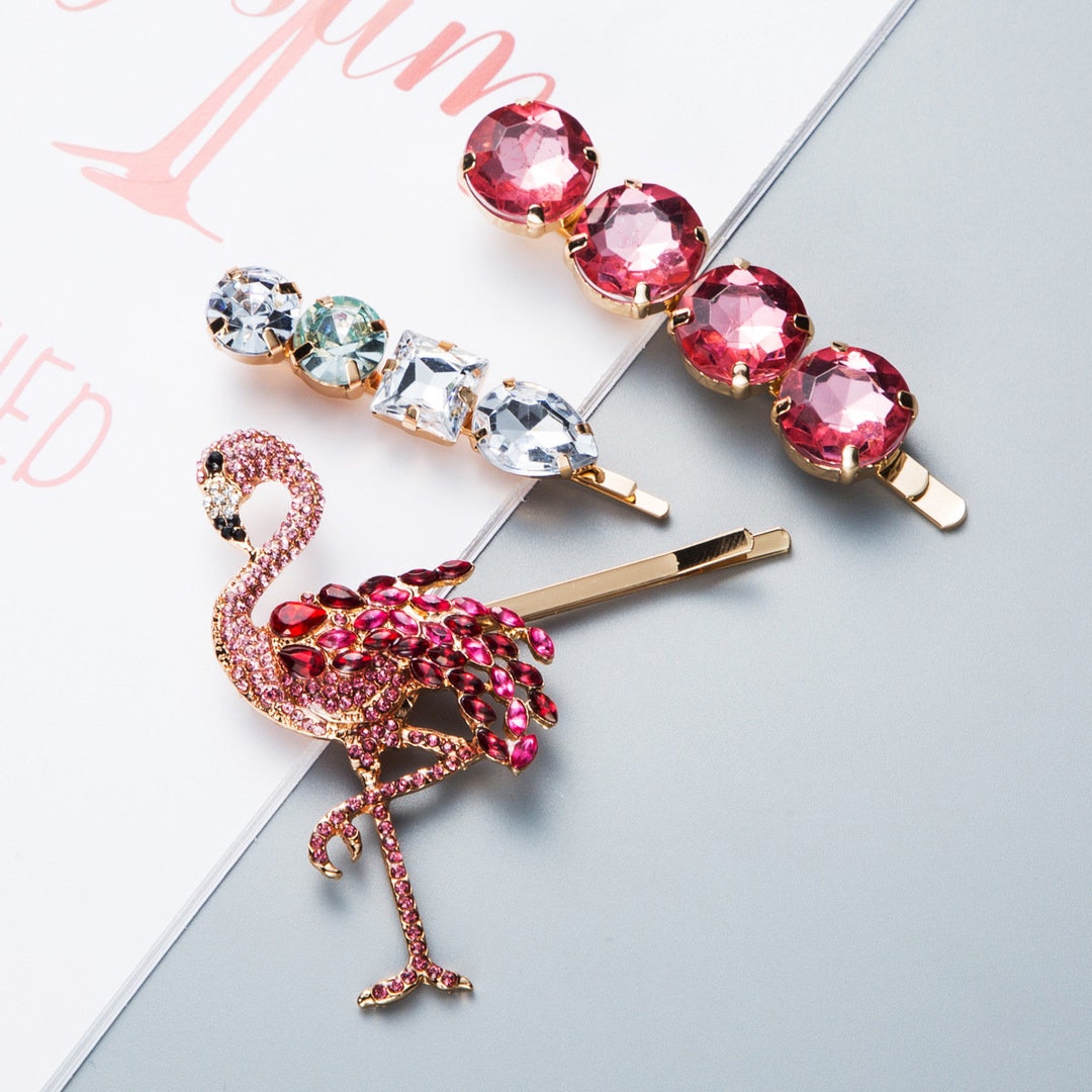 Crystal Flamingo Hair Clip 3pc Set Trendy Hairpins Fashion - Etsy