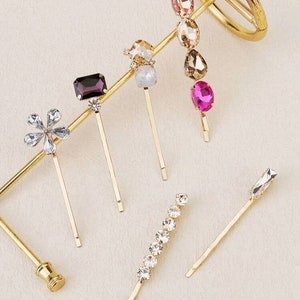 Rhinestone Crystal Bobby Pin 6pcs Set Gold Hair Bobby Pins, Black Hair ...