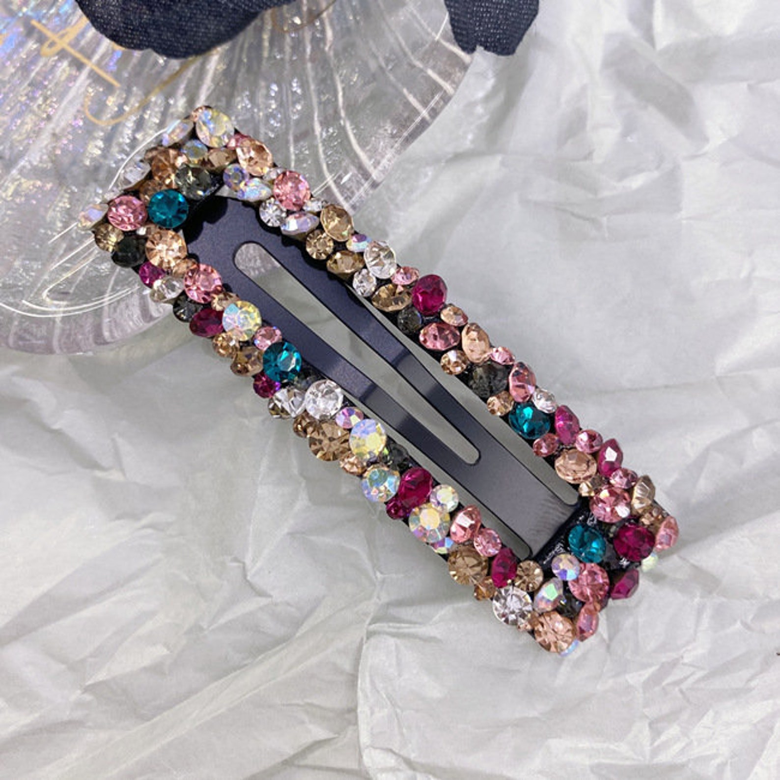 Crystal Rectangle Flashy Stylish Snap Hair Clip Rose | Etsy