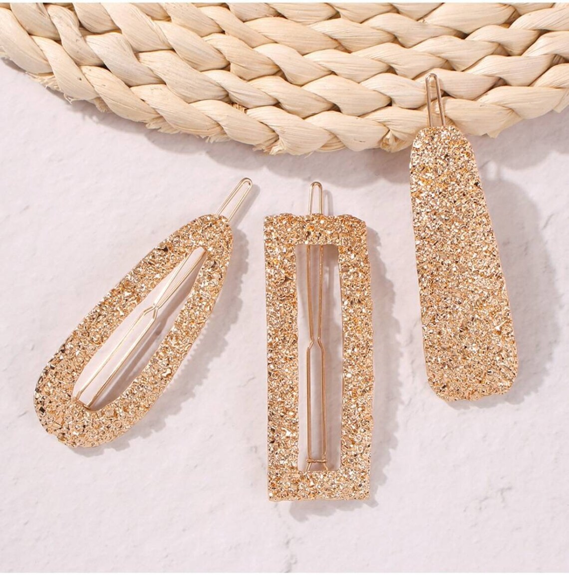 Golden hair clips 3pc set metal hair clips textured hair | Etsy