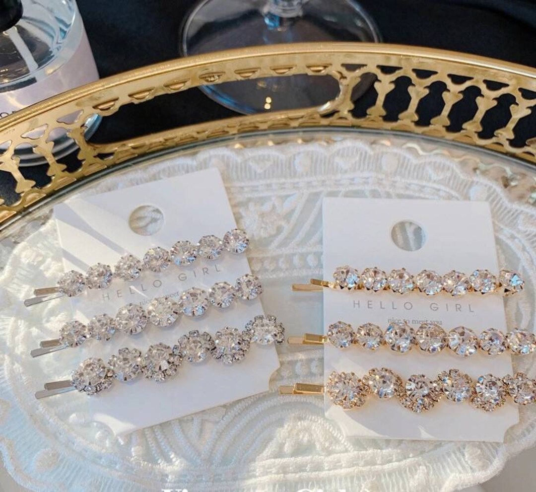 3PC Set Gold/silver Rhinestone Side Pins. Gold Bobby Pins, Unique Hair ...