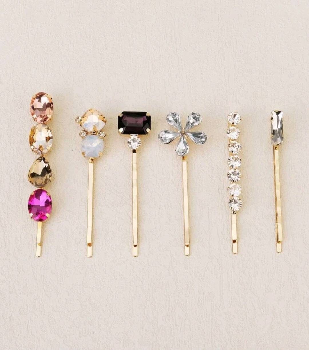 Rhinestone Crystal Bobby Pin 6pcs Set Gold Hair Bobby Pins, Black Hair ...