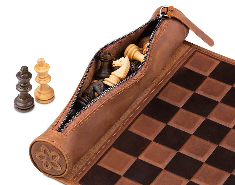 Luxury Leather Chess Set – Rollable & Compact – Magnet Option – Travel ...