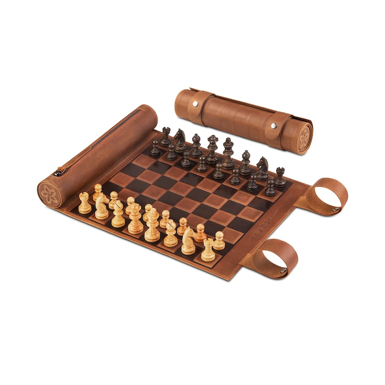 Luxury Leather Chess Set – Rollable & Compact – Magnet Option – Travel ...