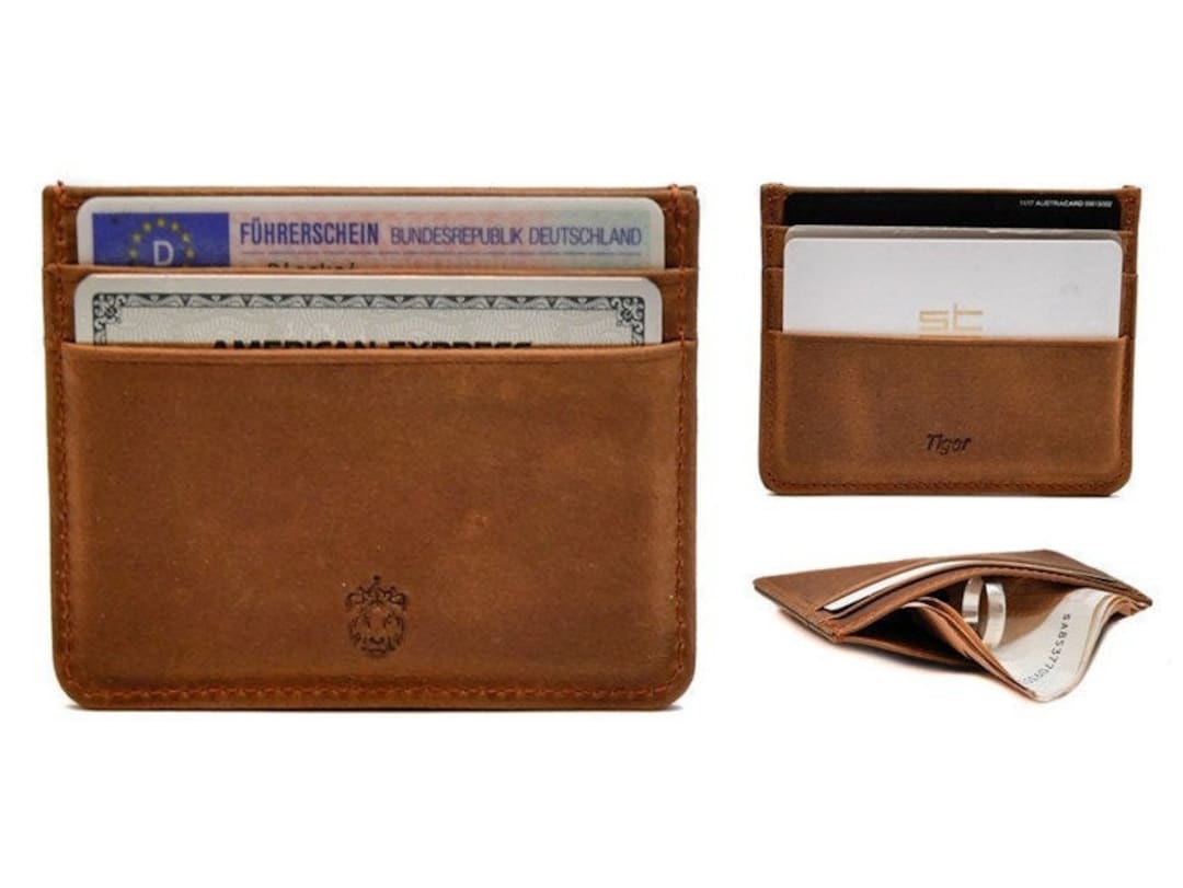 Crown & Tiger Leather Credit Card Case Slim Wallet Design - Etsy