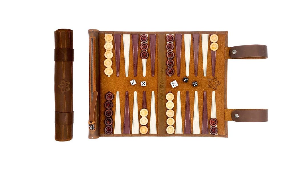 B-stock Rollable Backgammon Genuine Leather With Wooden Pieces - SMALL ...