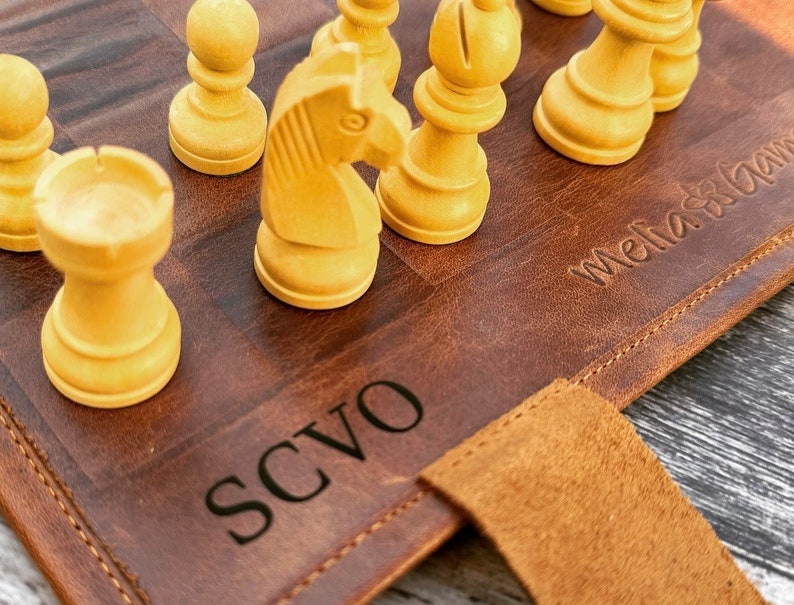 Luxury Leather Chess Set – Rollable & Compact – Magnet Option – Travel ...