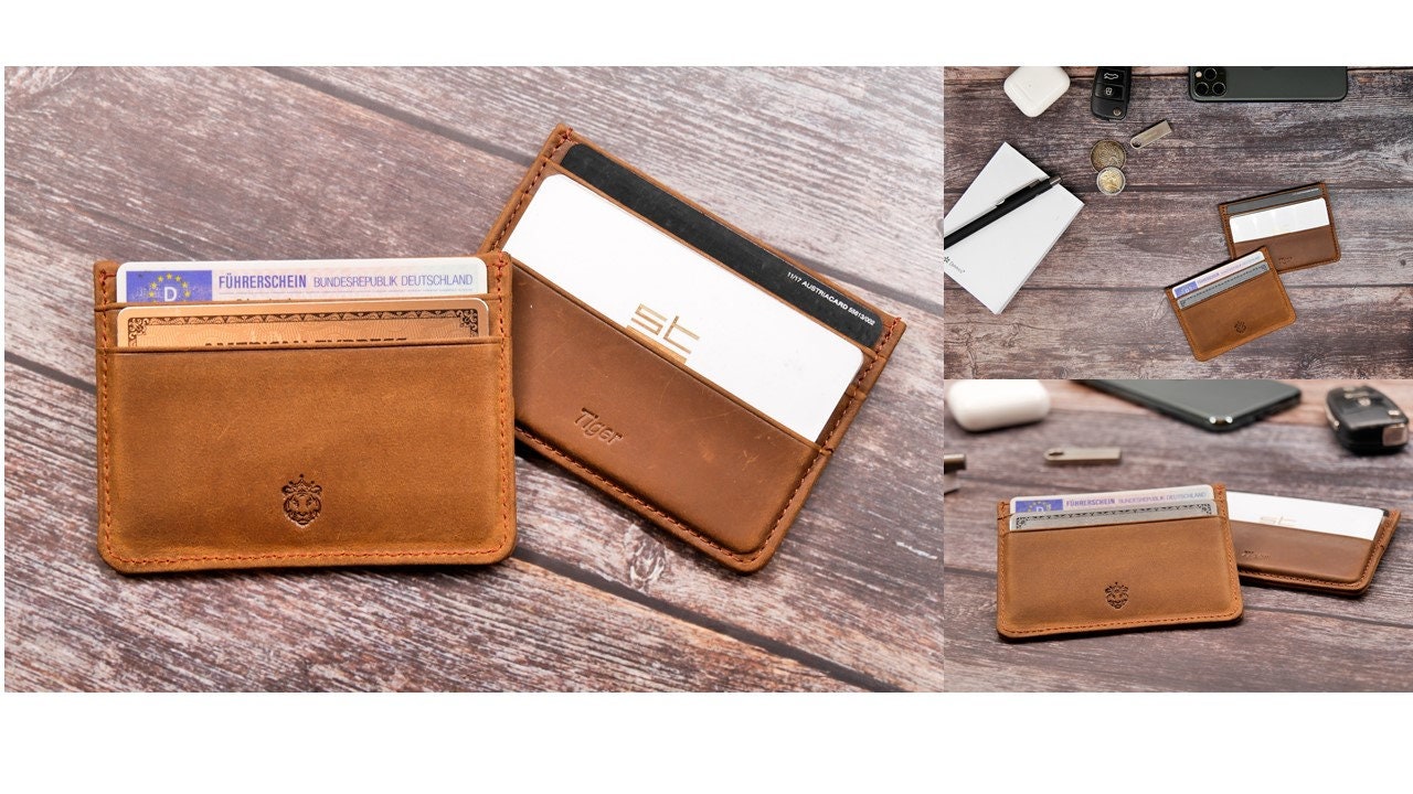 Crown & Tiger Leather Credit Card Case - Slim Wallet Design - Finest ...