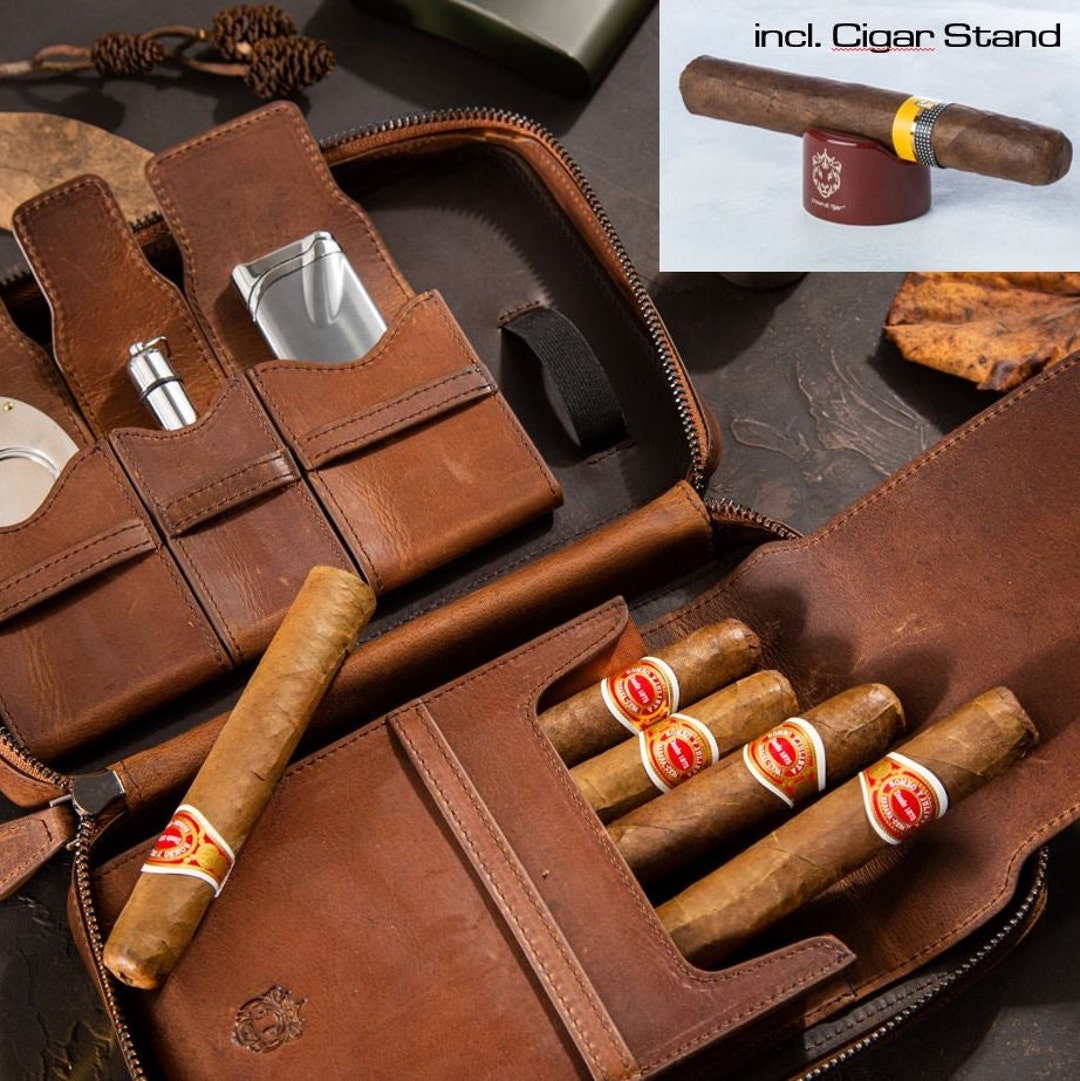 Crown & Tiger Cigar Case Made of Real Leather Incl. Cigar Stand ...