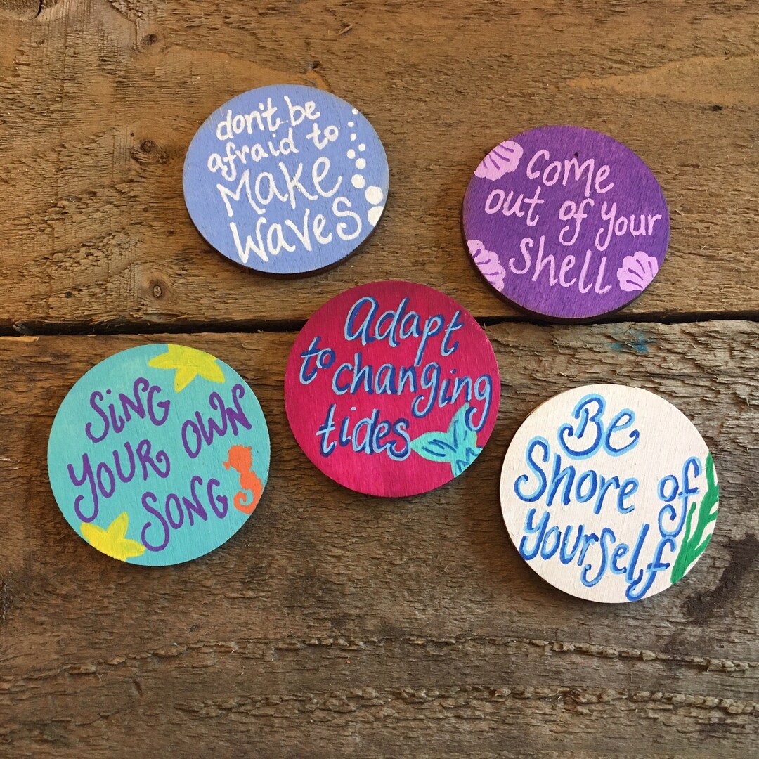 Set of Five Motivational Mermaid Tokens, Cute Friends Self Care Mental ...