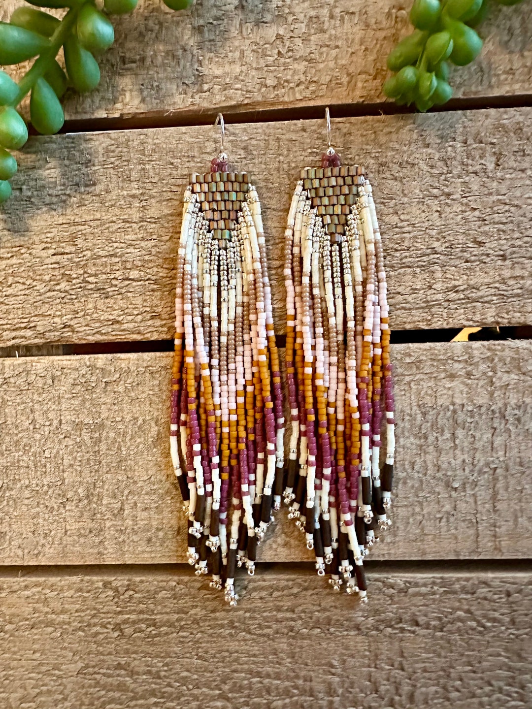 Ayelen: Seed Bead Fringe Earrings Native American Feather Boho Navajo Western Aztec Bohemian - Etsy