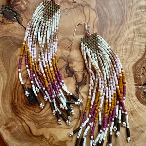 Ayelen: Seed Bead Fringe Earrings Native American Feather Boho Navajo Western Aztec Bohemian - Etsy