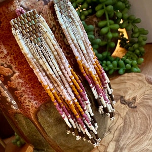 Ayelen: Seed Bead Fringe Earrings Native American Feather Boho Navajo Western Aztec Bohemian - Etsy