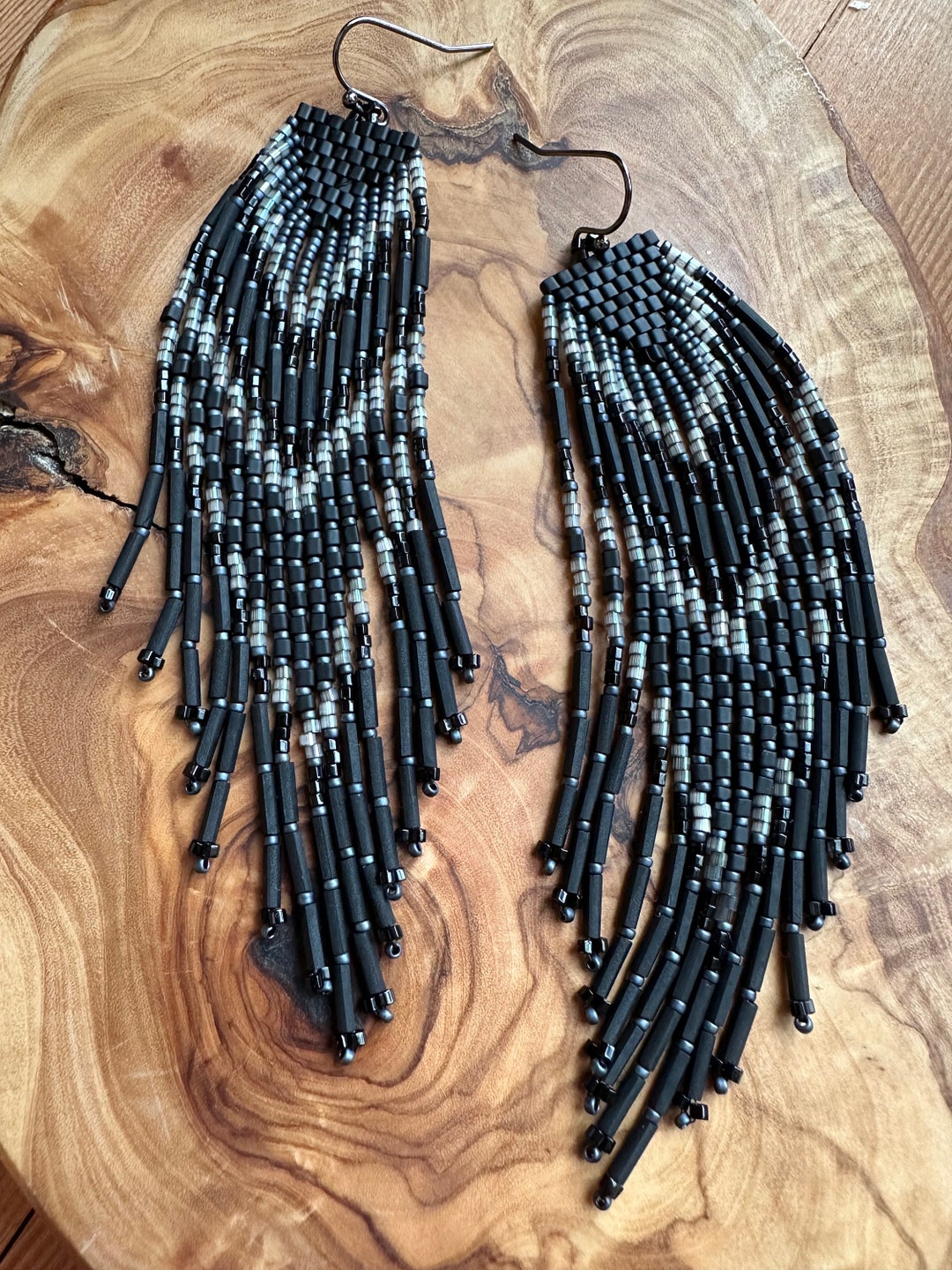 Ayelen: Seed Bead Fringe Earrings Native American Feather Boho Navajo Western Aztec Bohemian - Etsy