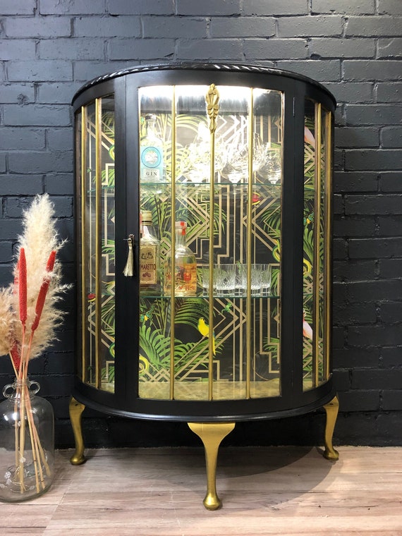 SOLD Available for Commission Vintage Art Deco Drinks Display Cabinet Art Deco Glass Cocktail Cabinet Upcycled Gin Cabinet Etsy Canada