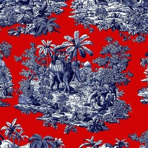 African Jungle Safari Upholstery Fabric Red Navy Elephant Animal Print ...