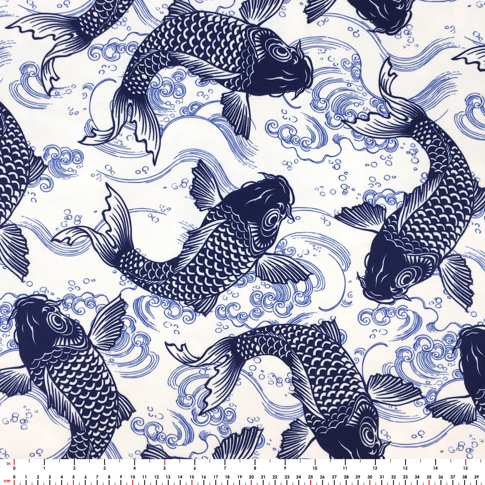 Koi Fish Fabric by the Yard Navy Nautical Marine Fish Print | Etsy