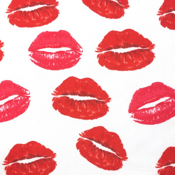 Pop Art Lipstick Kiss Fabric Retro Red Lips Print Girly Love - Etsy
