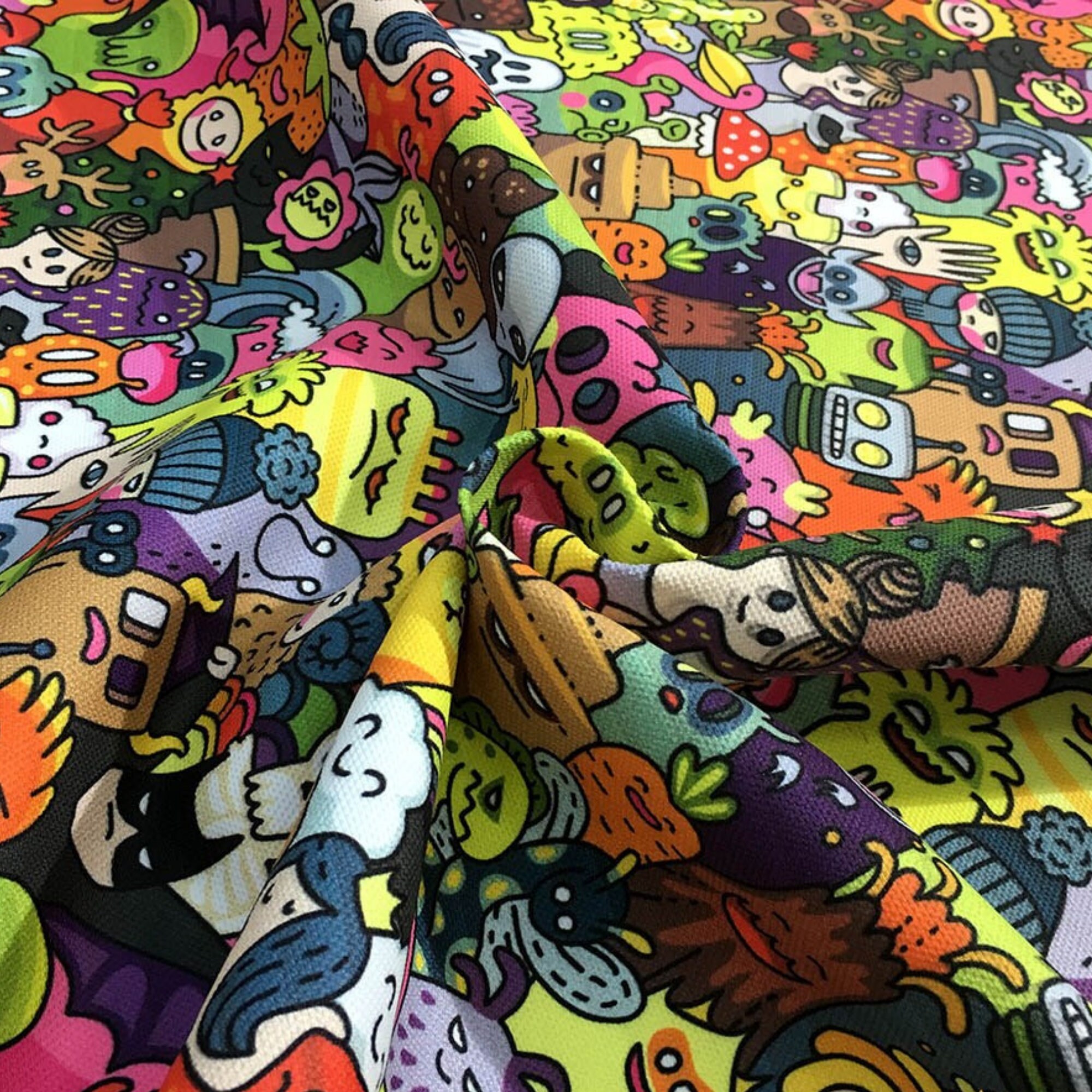 Cartoon Monsters Fabric by the Yard Colorful Funny Cute - Etsy