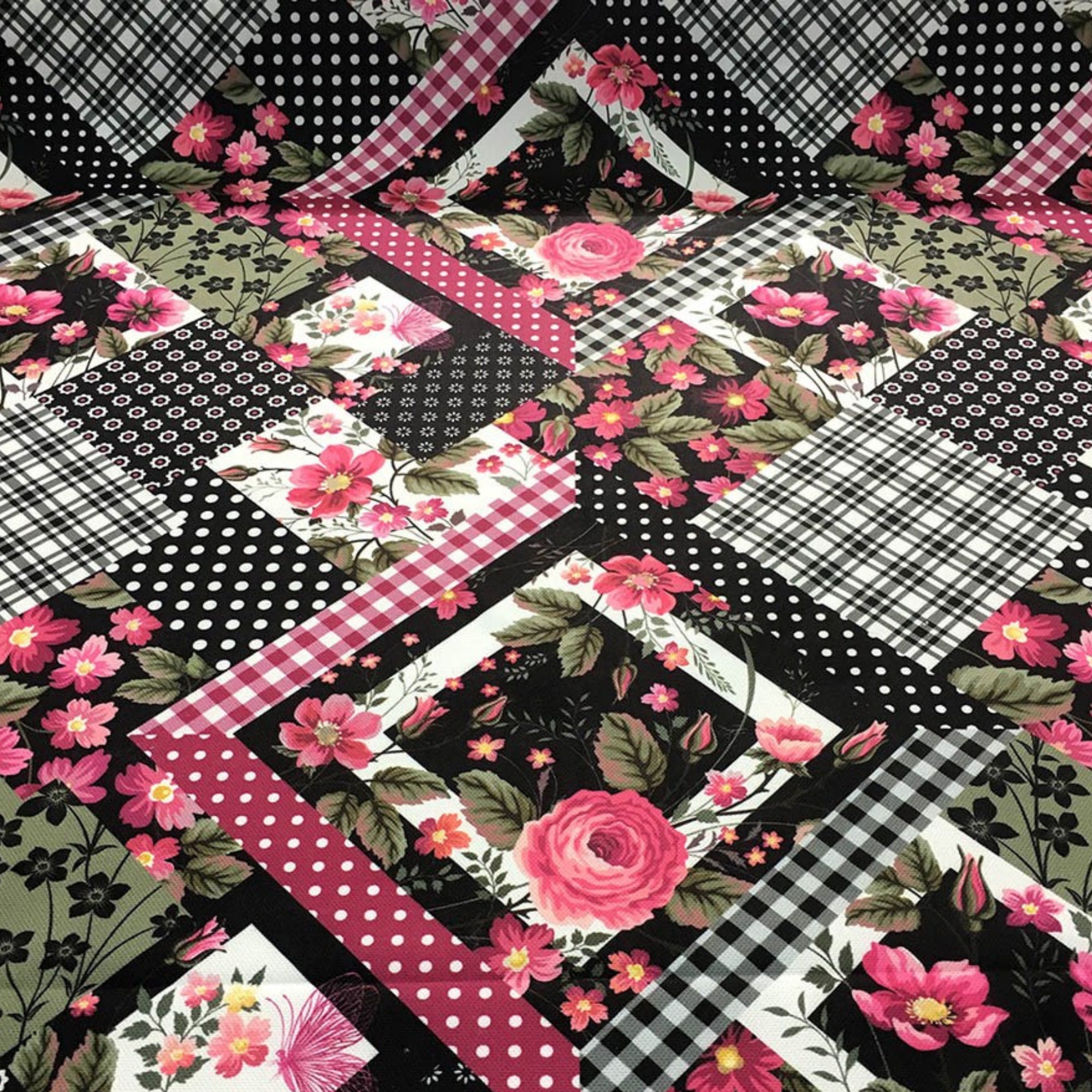 Patchwork Print Fabric by the Yard Geometric Floral Plaid - Etsy