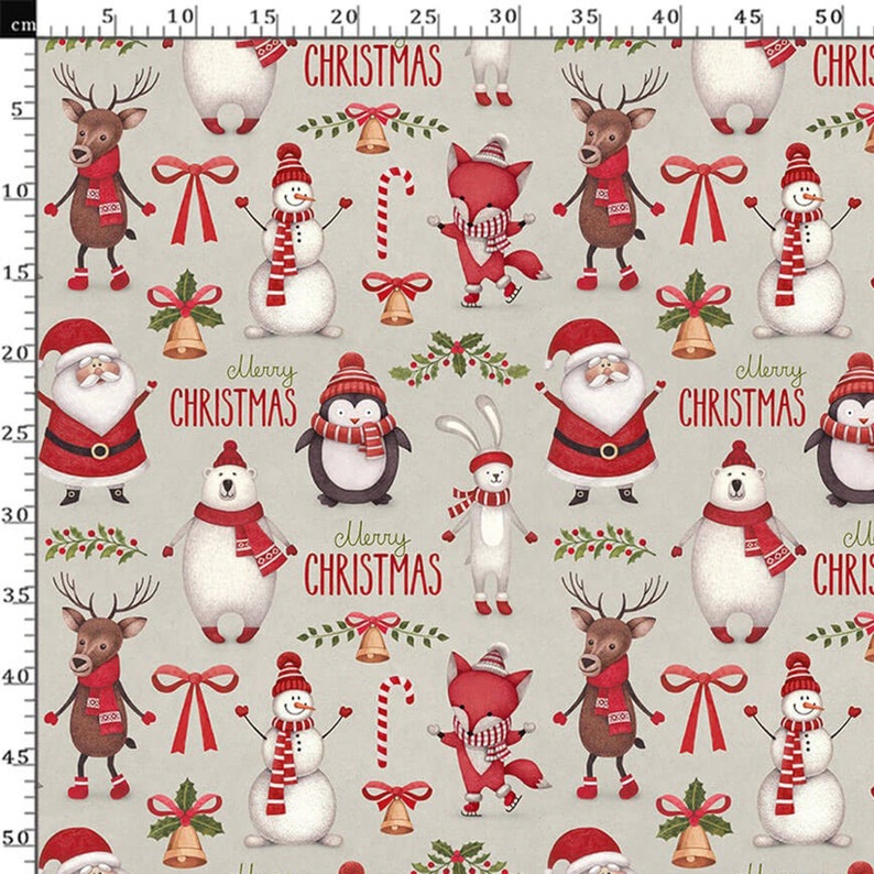 Merry Christmas Fabric by the Yard Red Santa Claus Christmas | Etsy
