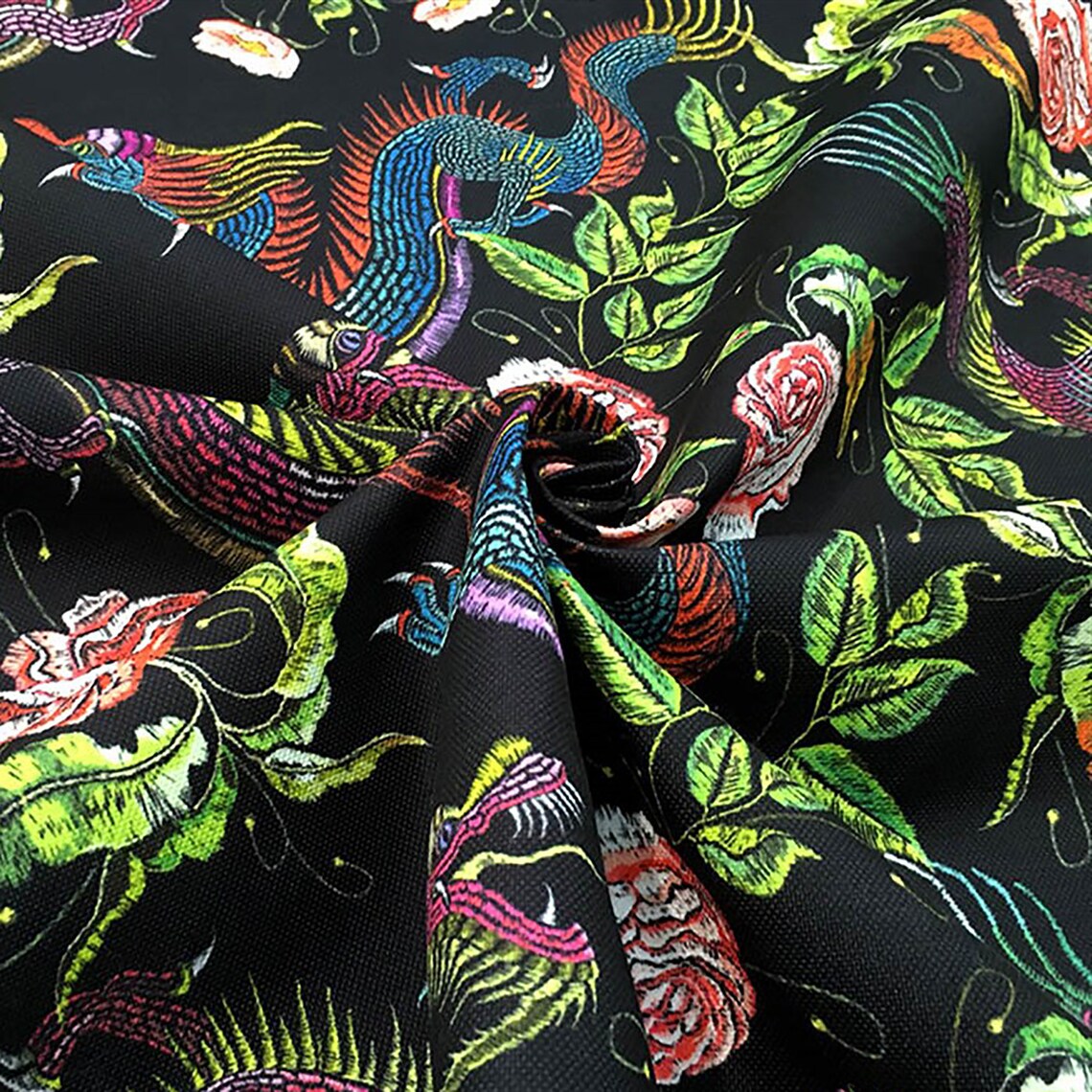 Japanese Dragon Fabric by the Yard Asian Floral Dragon Print - Etsy