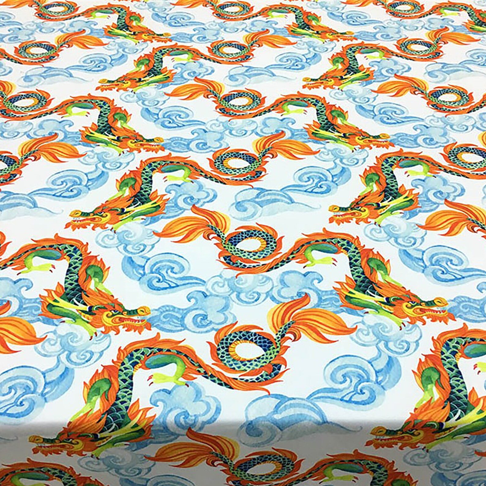 Japanese Dragon Upholstery Fabric Asian Dragons and Clouds - Etsy