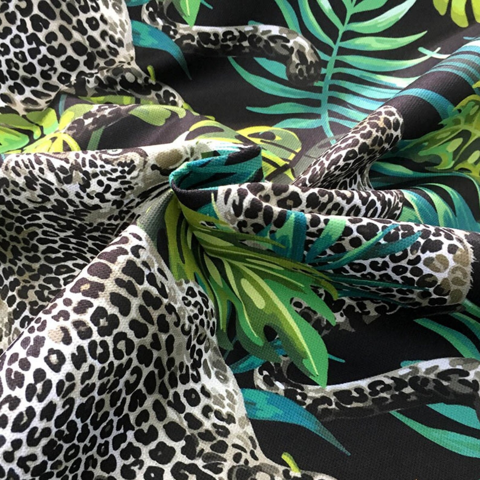 Tropical Leopard Fabric by the Yard Green Leaves and Exotic | Etsy