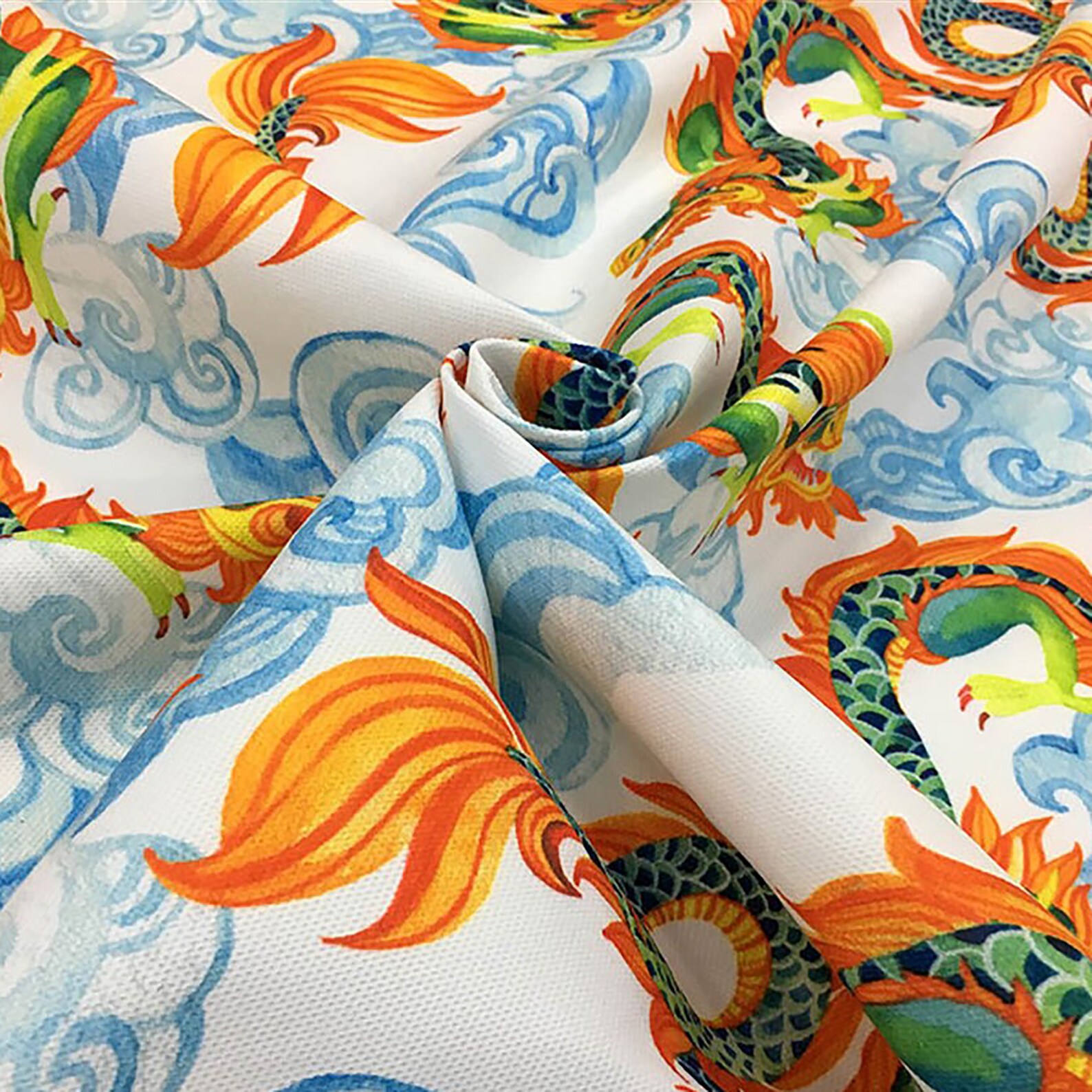 Japanese Dragon Upholstery Fabric Asian Dragons and Clouds - Etsy
