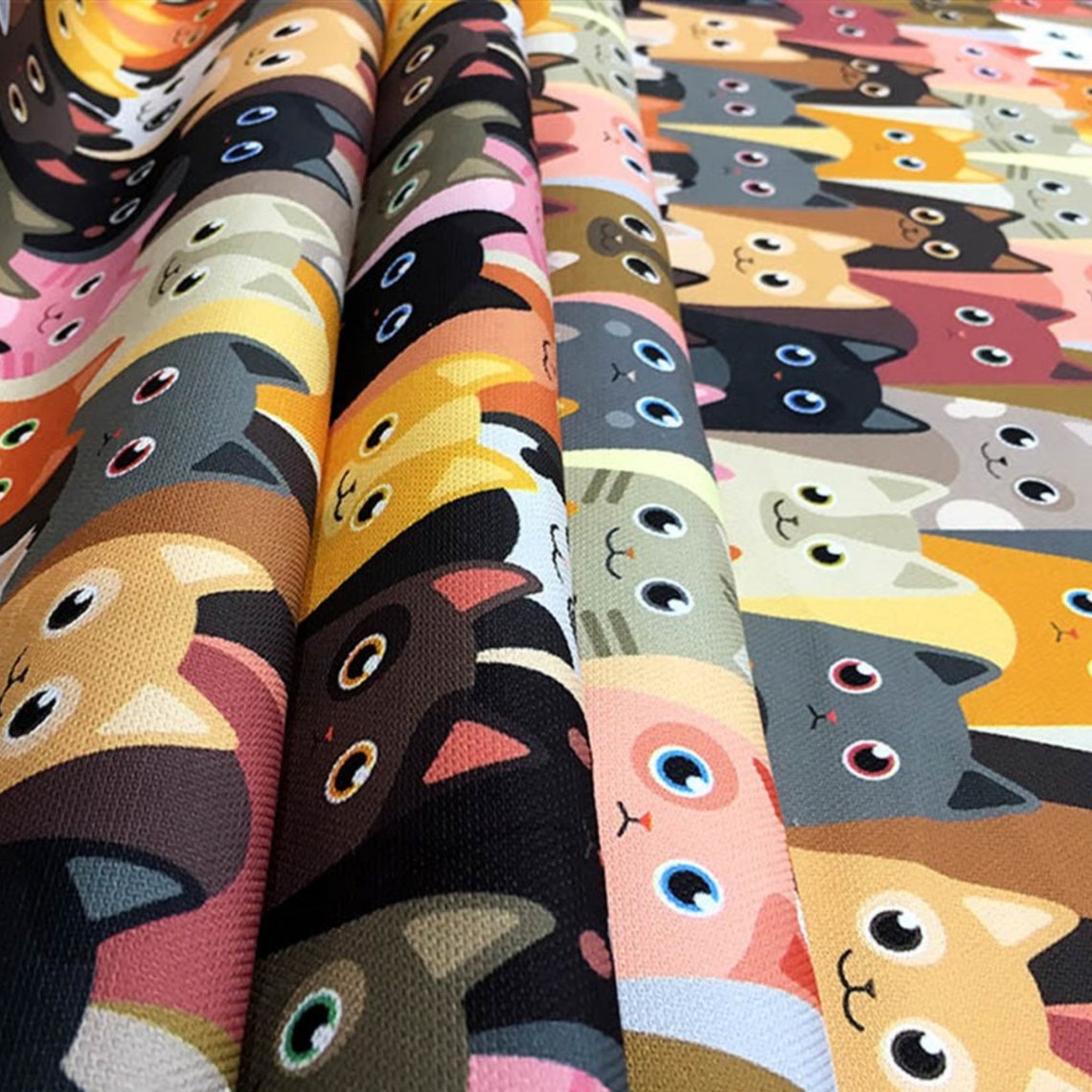 Cat Print Fabric by the Yard Cute Packed Staring Cats Fabric - Etsy