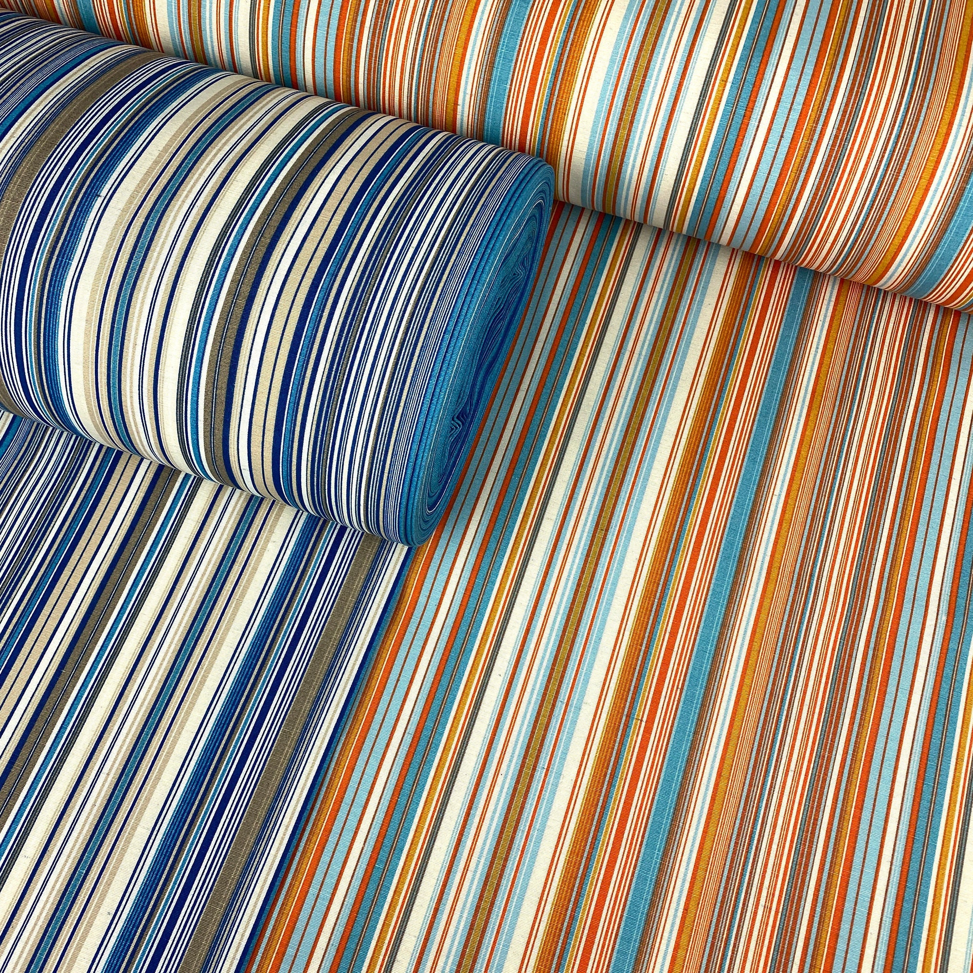 Blue Striped Canvas Fabric Multicolor Water Repellent Cotton - Etsy