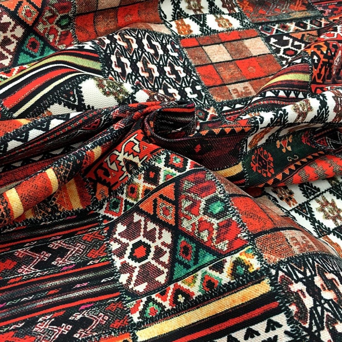 Turkish Kilim Pattern Fabric by the Yard Bohemian Tribal - Etsy