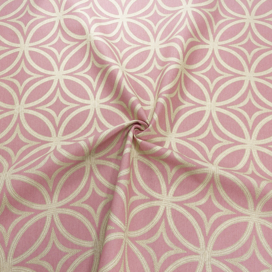 Pink Retro Canvas Fabric, Victorian Tiles Water Resistant Cotton ...