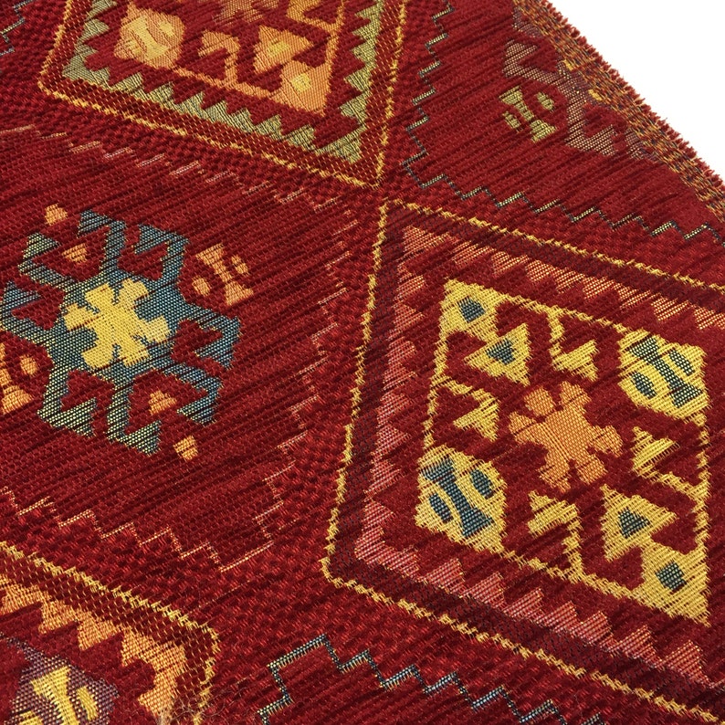 Kilim Upholstery Fabric By The Yard Turkish Boho Tribal Aztec Etsy