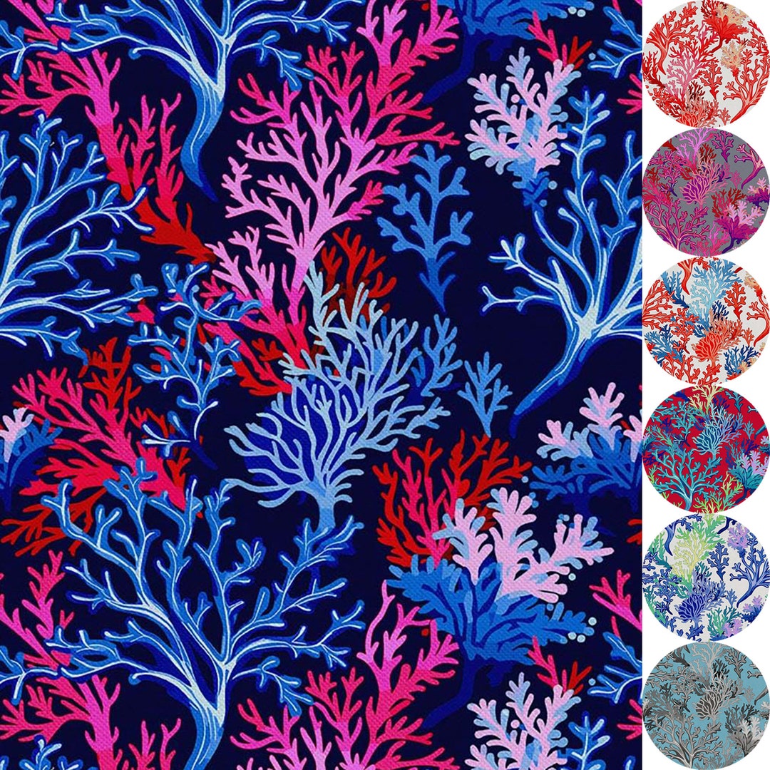 Coastal Coral Reef Fabric Nautical Ocean Sea Print Material Home Decor ...