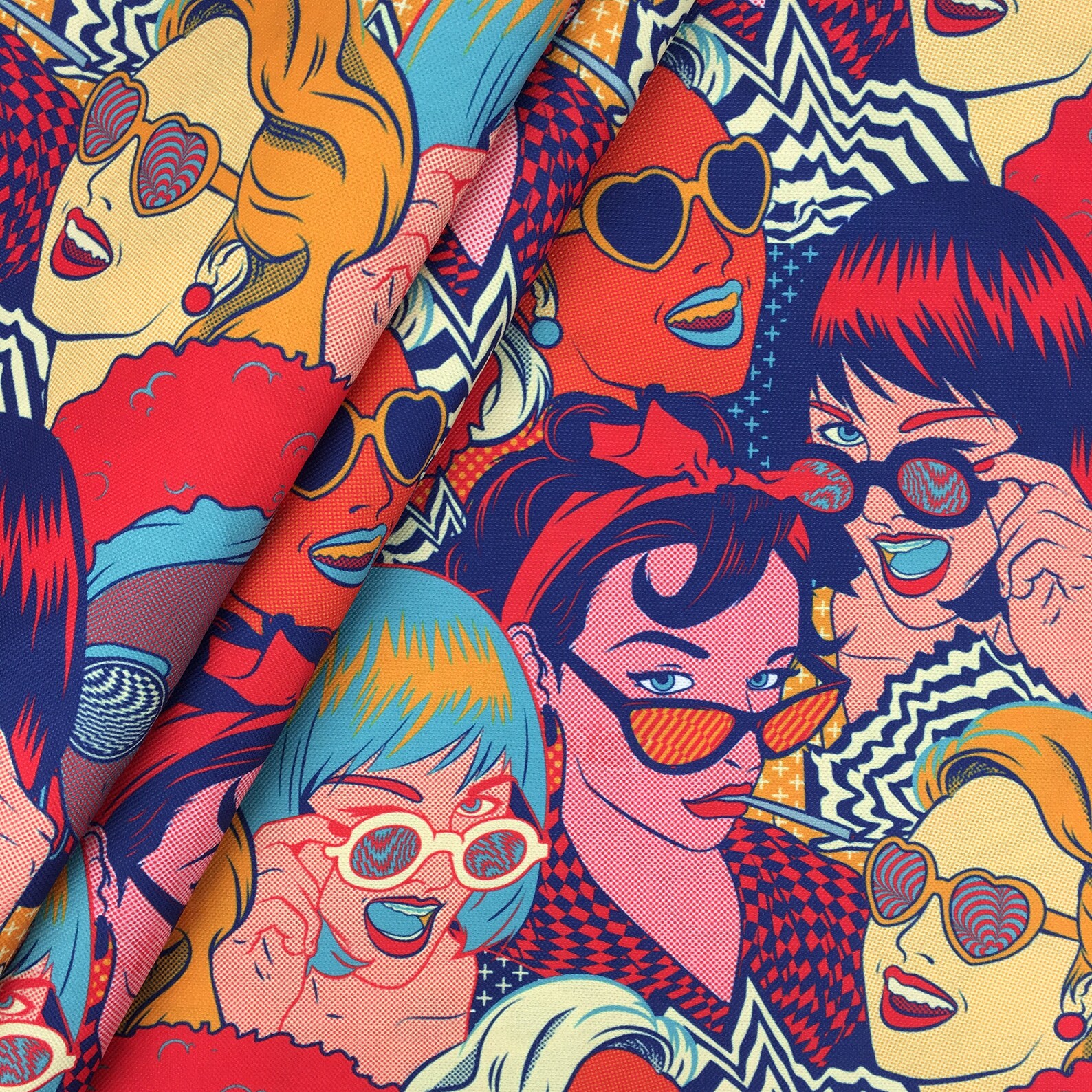 Pop Art Women Fabric by the Yard, Colorful Retro Pin up Girl Afro Woman ...