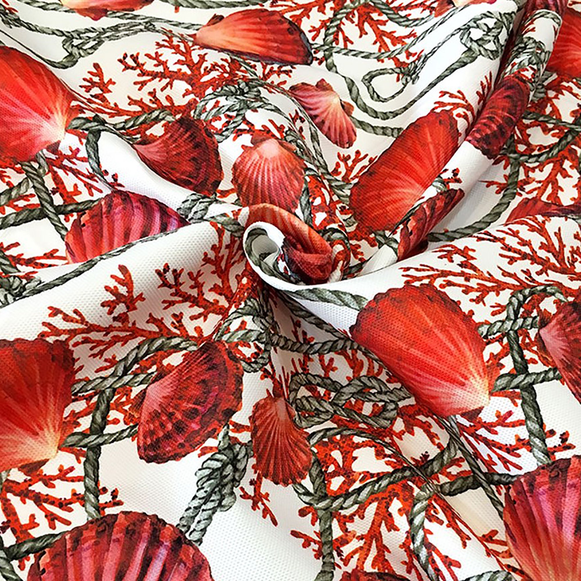 Red Sea Marine Fabric Ocean Clam Shells Coral Nautical Rope | Etsy