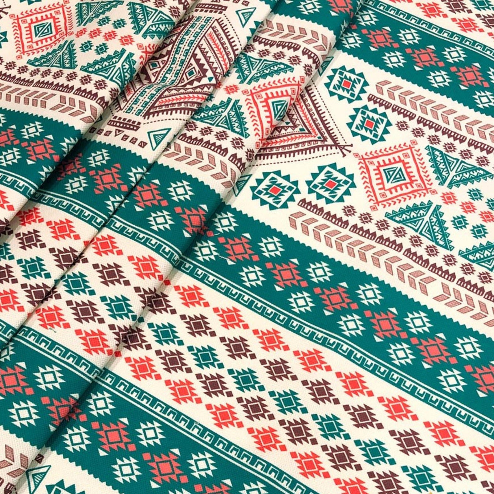 Boho Aztec Upholstery Fabric by the Yard Bohemian Green Red - Etsy