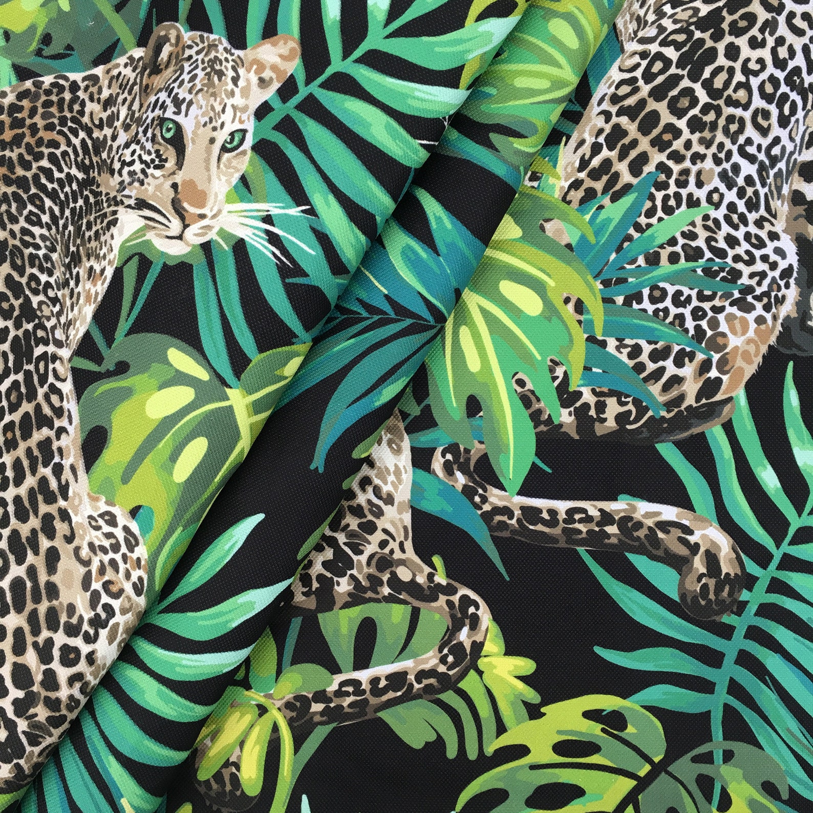 Tropical Leopard Fabric by the Yard Green Leaves and Exotic | Etsy
