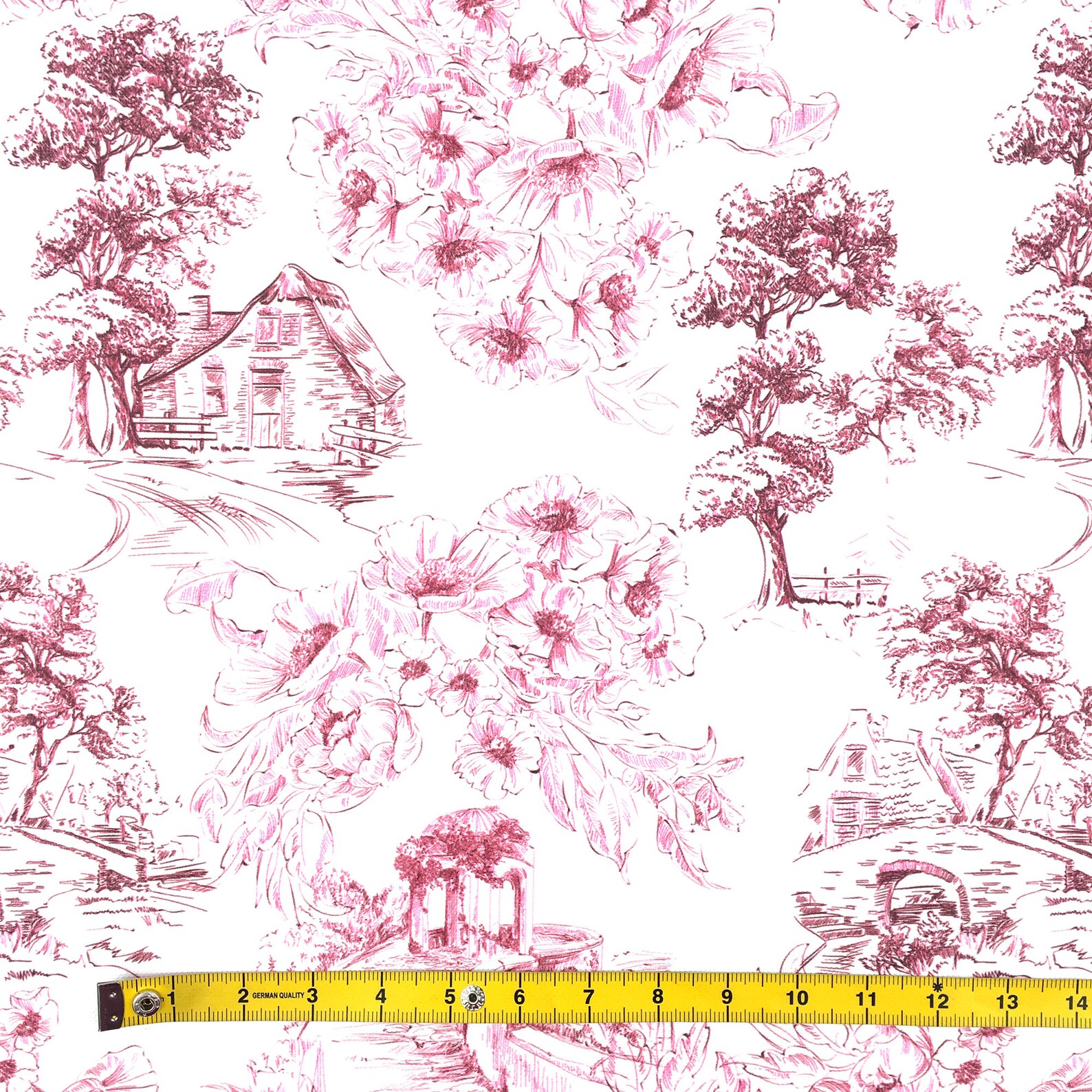 Toile de Jouy Upholstery Fabric by the Yard Pink Scenery | Etsy