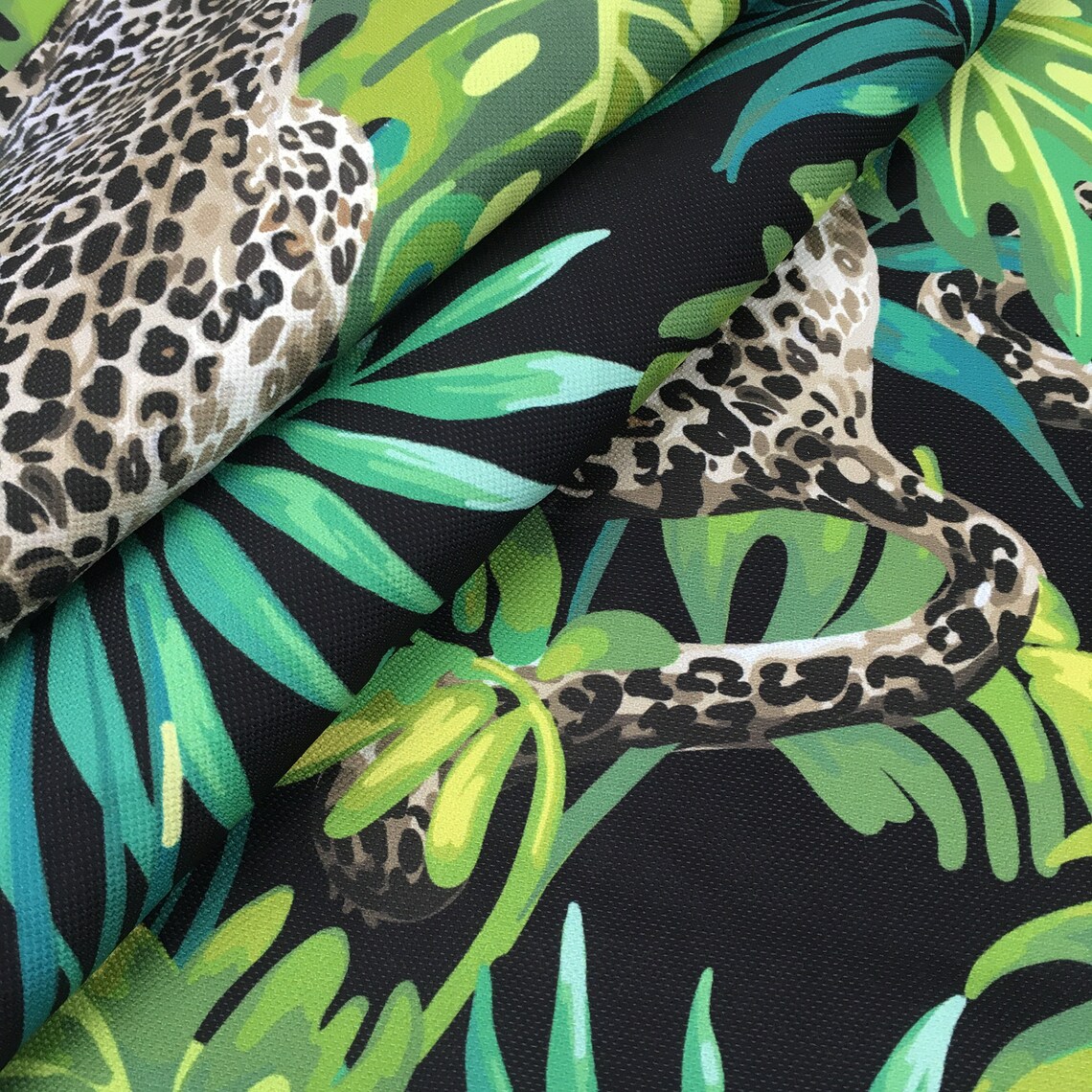 Tropical Leopard Fabric by the Yard Green Leaves and Exotic | Etsy