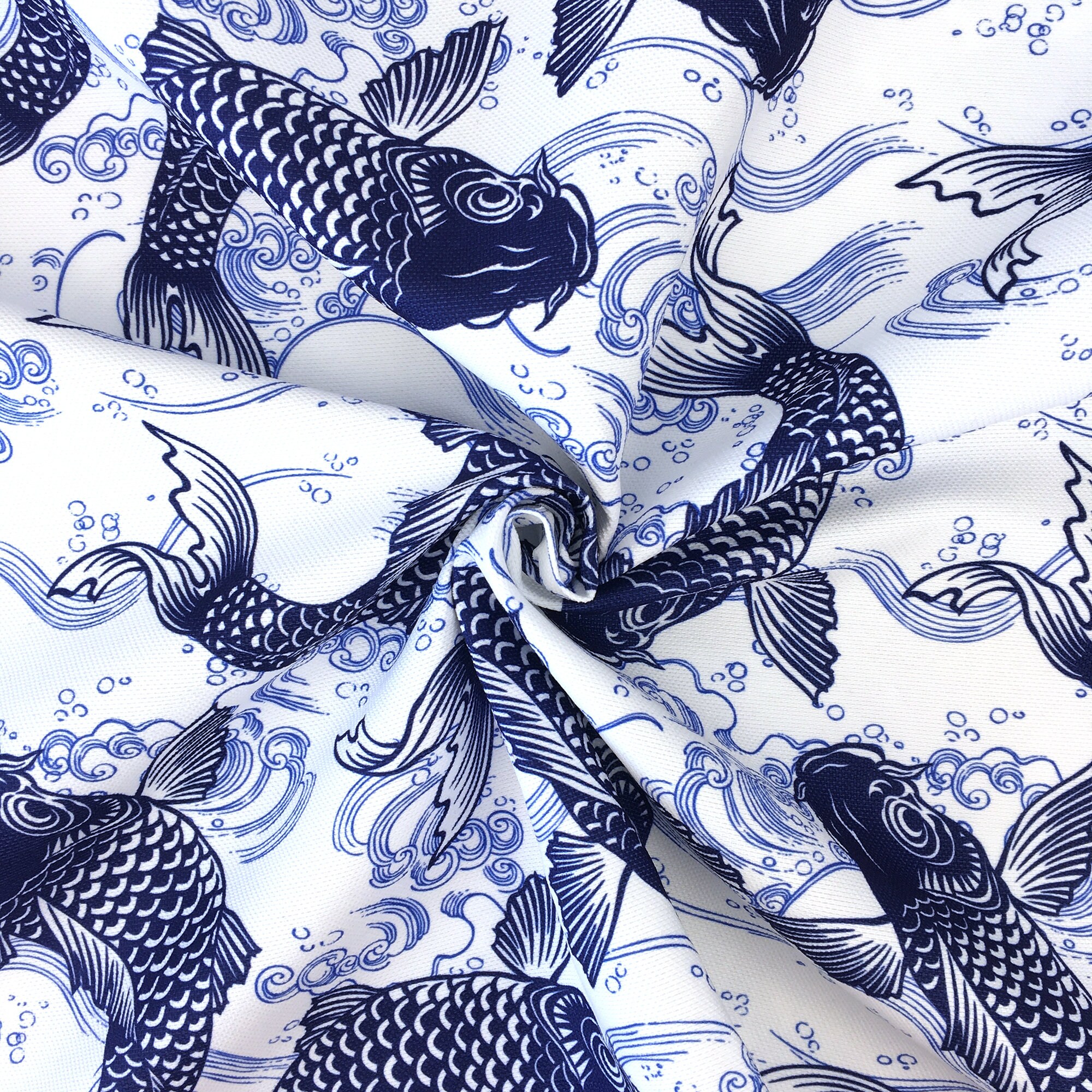 Navy Koi Fish Upholstery Fabric Nautical Marine Fish Print | Etsy